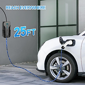 EV Charger Level 2, 8 to 32Amp - 240V Portable Electric Car Charger Nema 14-50 Plug WiFi & Bluetooth Enabled EVSE EV Charger 25FT Cable