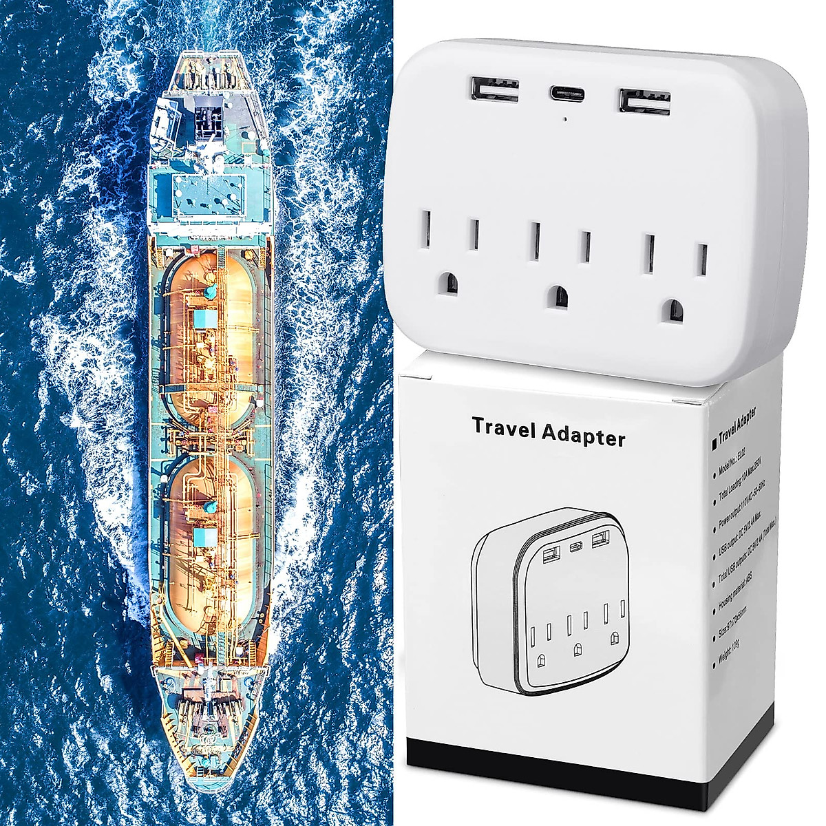 Cruise Power Strip Cruise Essentials Non Surge Protection Outlet Extender with USB Outlets Ports Portable Travel Adapter Multiple Plug for Cruise Ship, Home, Office, White