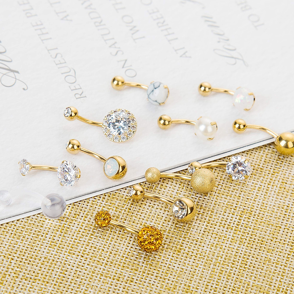 Masedy 12Pcs Belly Button Rings for Women Surgical Steel Curved Navel Barbell Rings Body Piercing Jewelry Gold