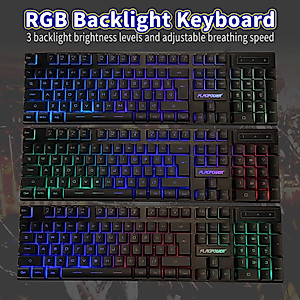 FLAGPOWER Gaming Keyboard and Mouse, Gaming Mouse Pad Combo, 3 Colors Changeable Backlit Mechanical Feeling Keyboard with 4 Colors Breathing LED Backlight Mouse for PC Laptop Computer Game and Work