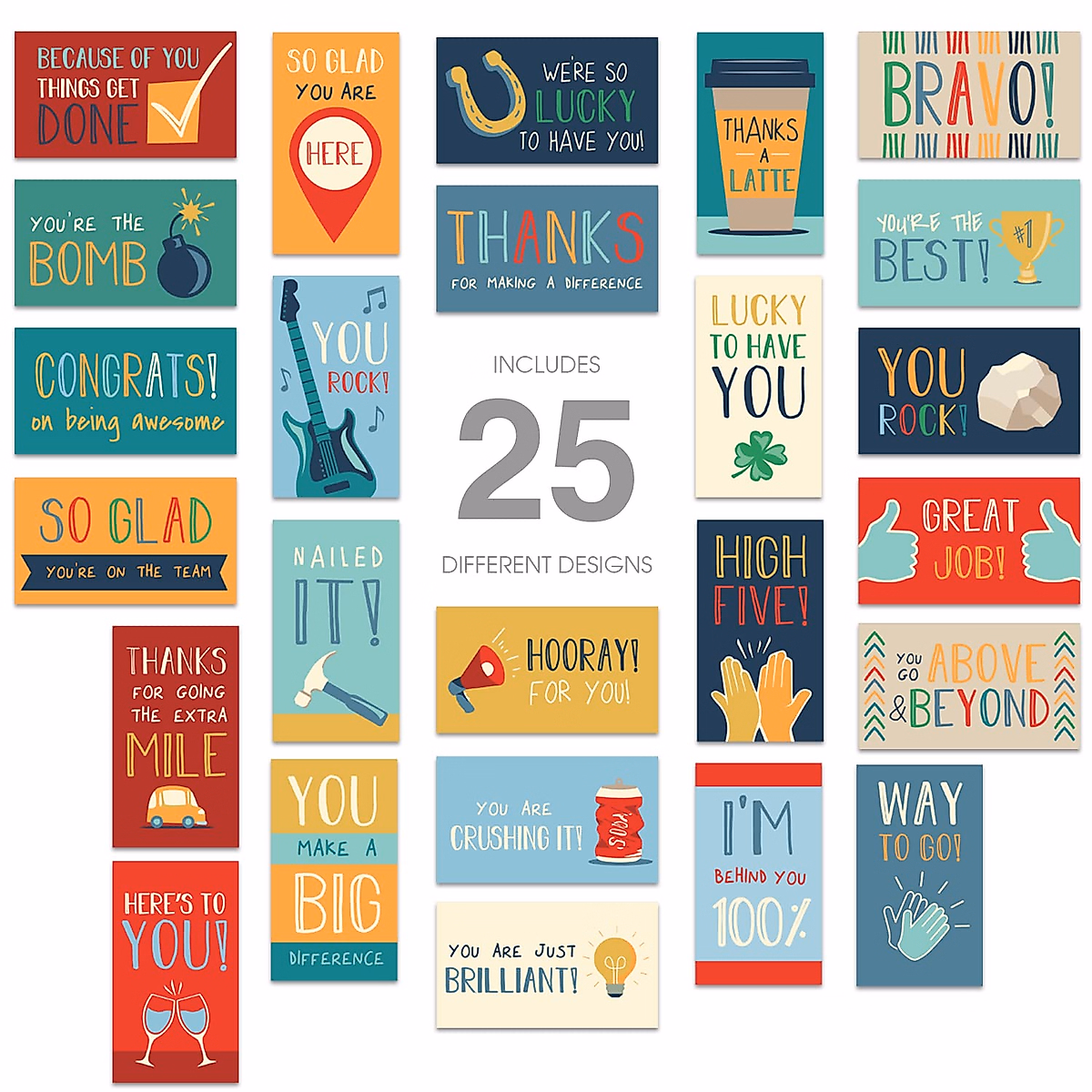 Workplace Appreciation Encouragement Cards / 50 Motivational Kindness Cards / 25 Gratitude Quote Designs For Employees/Small 2" x 3.5" Business Card Size