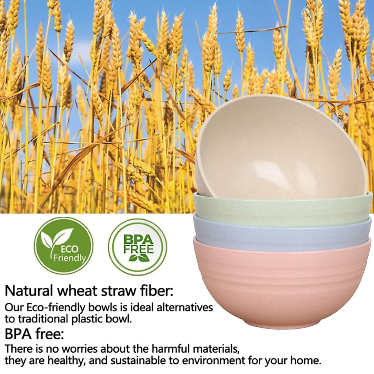 LRUUIDDE Unbreakable Cereal Bowls 24 oz - Reusable Wheat Straw Bowl - Dishwasher -Microwave Safe - Bamboo Kids Bowls Set, Soup Salad Rice Oatmeal Desserts- BPA Free, Eco-Friendly