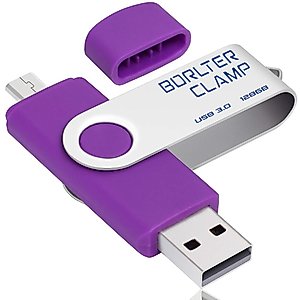 BorlterClamp 128GB USB 3.0 Flash Drive Dual Port Memory Stick, OTG Swivel Pen Drive with Micro USB Drive Port for Android Smartphone Tablet & Computer (Purple)
