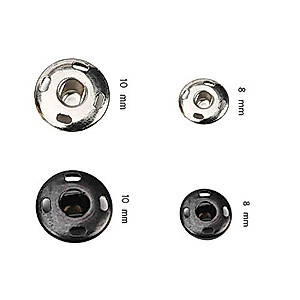 Kenkio 120 Sets Sew-on Snap Buttons Metal Snaps Fasteners Press Studs Buttons for Sewing , 8 mm and 10 mm,Black and Silver