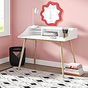 Adore Decor Alton Writing Computer Desk, Laptop PC Workstation, Retro Simple Study Table for Home Office, White