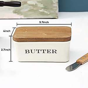everous Butter Dish - Beautiful Farmhouse Kitchen Decor Butter Container With Wooden Lid and Knife(White)