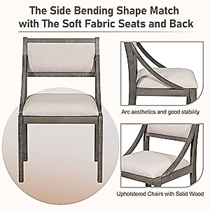 Merax (Gray Farmhouse 4-Piece Wooden Upholstered Cushion for Kitchen Dining Living Room, Set of 4, Table Set-4 Chairs