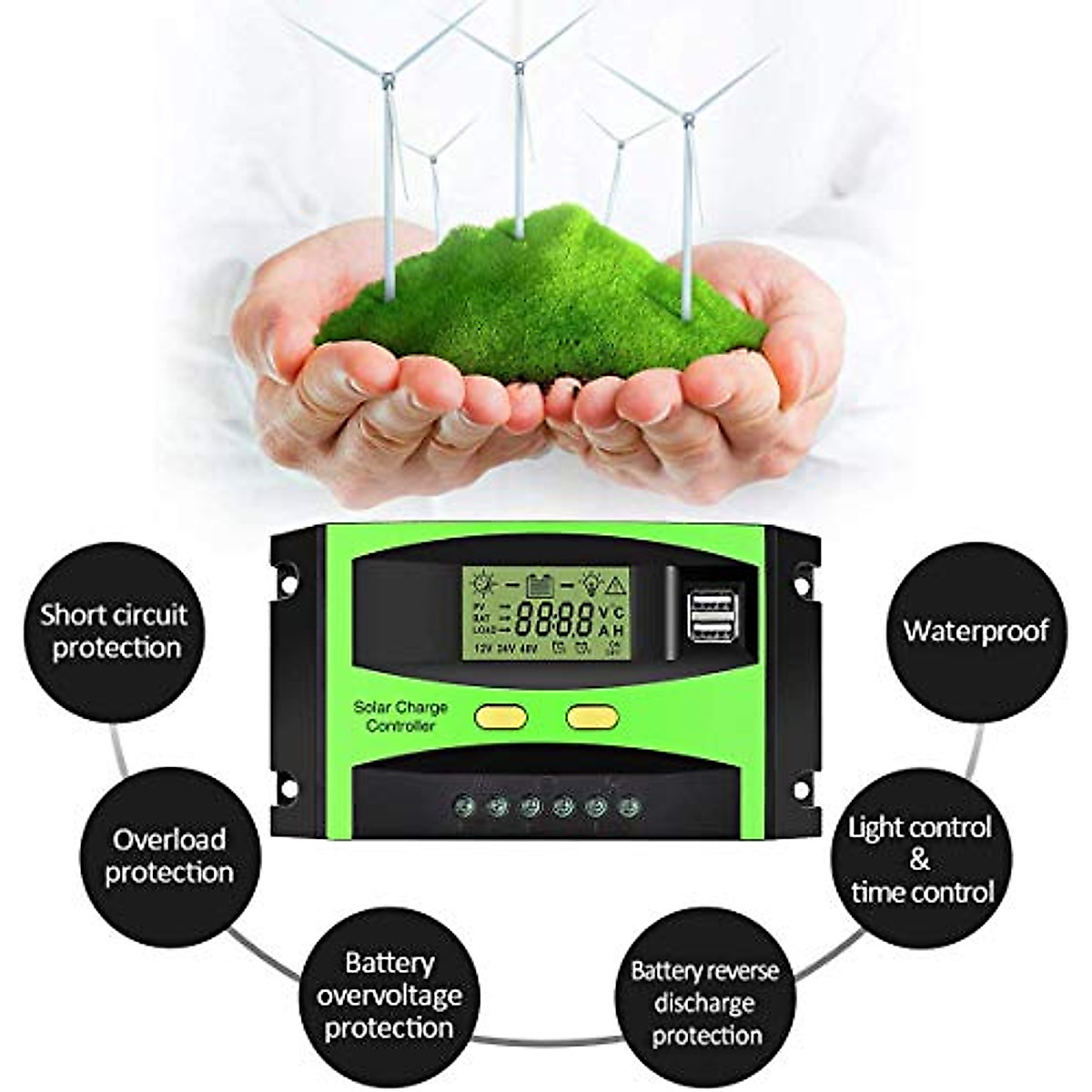 CarBest 30A Solar Charger Controller, 12V/24V Solar Panel Intelligent Regulator with Dual USB Port and LCD Display (Upgraded)