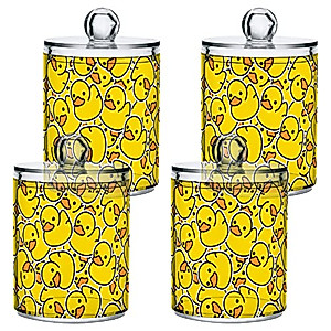 DOMIKING 4 Pack Acrylic Organizer for Cotton Ball Cotton Swab Cotton Round Pads Rubber Duck Clear Plastic Vanity Canister Cotton Ball Holder Dispenser Bathroom Storage Essentials
