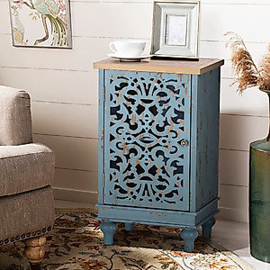 PHI VILLA Small Accent Storage Cabinet with Single Door - Decorative Nightstand for Living Room Bedroom, End Side Table Cabinet Blue