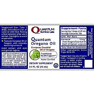 Quantum Oregano Oil, 166 Servings - European Essential Oil of Oregano Traditionally Used for Great Health Support