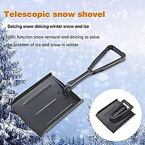 SKFVKAB Car Snow Shovel Large Capacity Foldable Lightweight Aluminum Alloy Telescopic Portable Snow Shovel Parent Child Play Snow Garden Camping Shovel Speed Clean Foam Car Interior (Black, One Size)