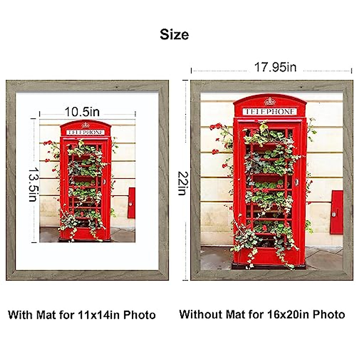 SESEAT 16x20 Picture Frame Gray Woodgrain, Display Pictures 11x14 with Mat or 16x20 without Mat, Photo Frames Wall Gallery, 1 Pack