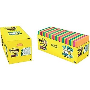 Post-it Super Sticky Notes, 3 in x 3 in, 24 Pads, 70 Sheets/Pad, Cabinet Pack, Assorted Colors