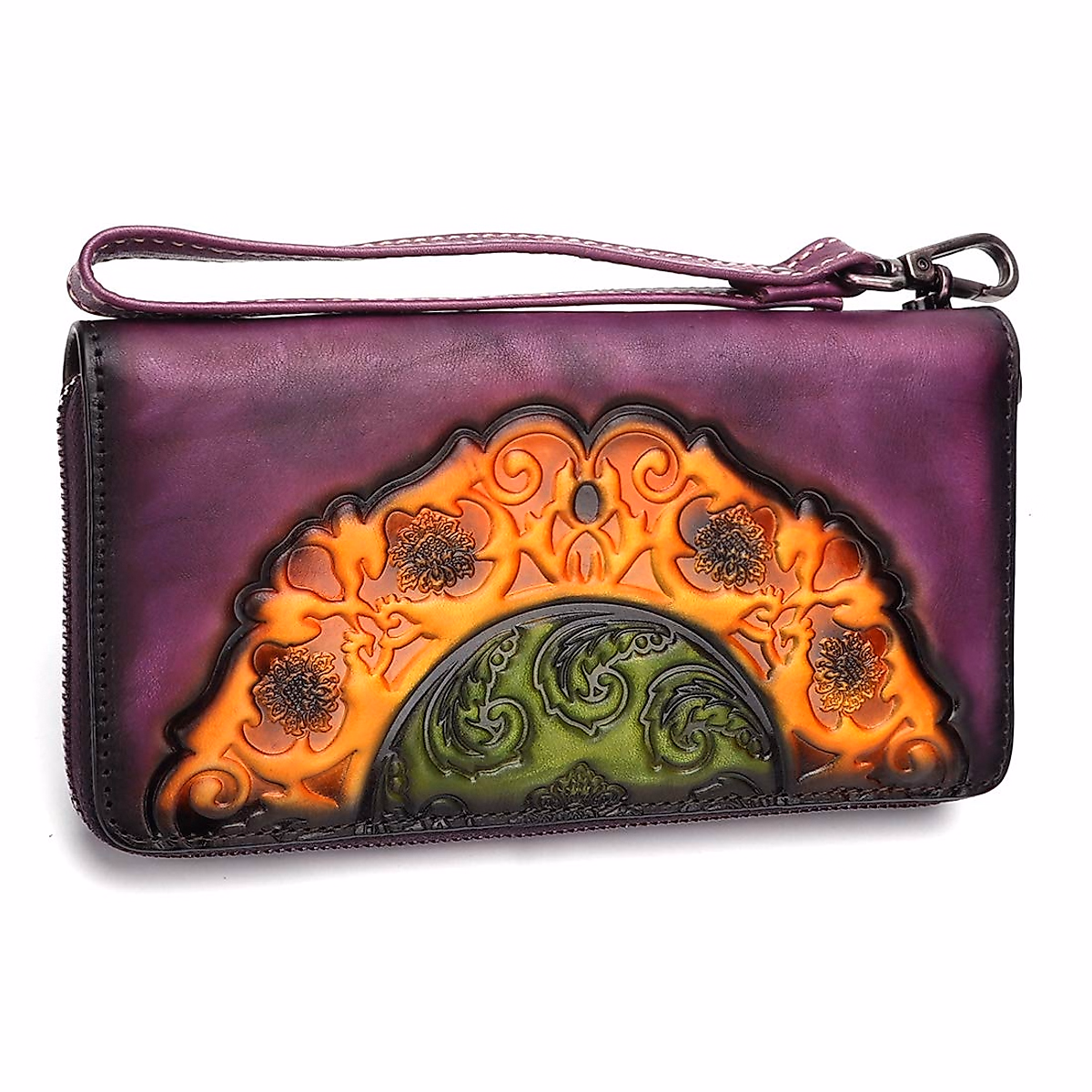 IVTG Genuine Leather Wallets for Women Long Purse Vintage Embossing Cowhide Handmade Small Clutch (Purple)