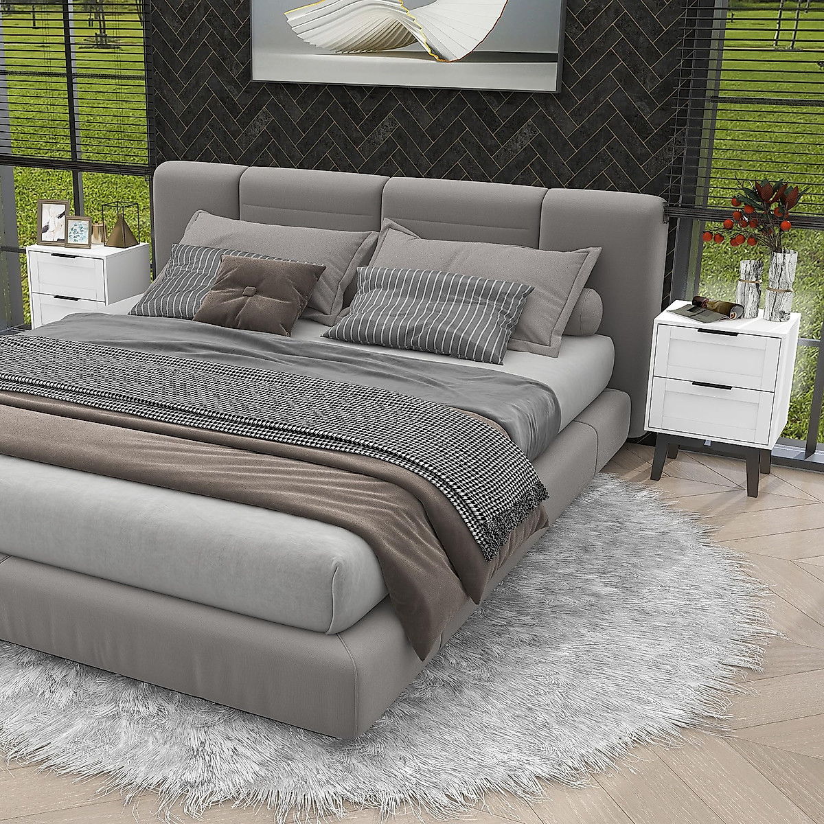 TaoHFE Modern White Nightstand Set 2 with Drawer Mid Century 22 Inch Bed Side Table Bedroom White Night Stand Set of 2 Bedside Table Set 2 White 2 Drawer Nightstand Table for Bed Room(2, White)