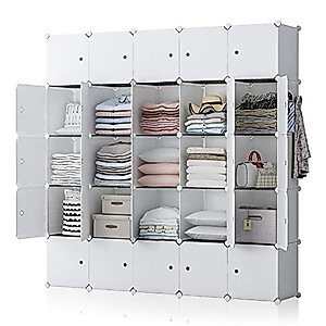 YOZO Cube Storage Organzier Portable Closet Wardrobe Bedroom Dresser (71x14x71 inches) Portable Closet Cube Shelf Armoire Pantry Cabinet, 25 Cubes, White