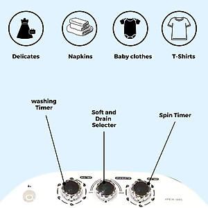 Portable Twin Tub Mini Washing Machine w/Spin and Dryer Function, Compact Design for College Dorms, Apartment, RV’s. Mini laundry Barrel Washer for Baby Clothes, Underwear, Delicates and More-Blue