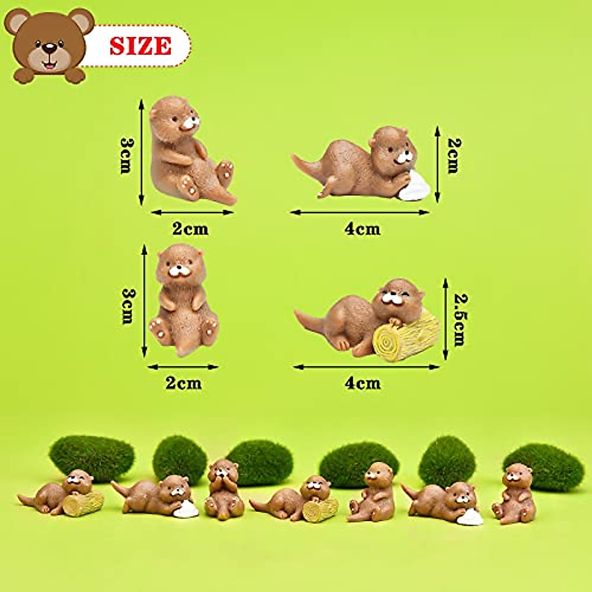 Jetec 8 Pieces Miniature Otters Figurines Small Animals Shape Decorative Statue Garden Miniature Moss Landscape Cartoon Animal Crafts for Fairy Garden Miniatures Dollhouse Cake Toppers