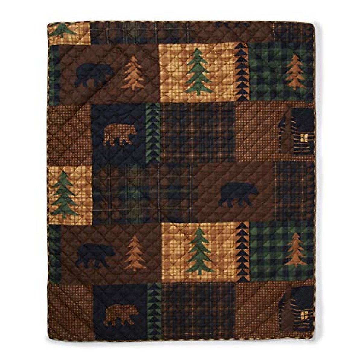 Donna Sharp Throw Blanket - Brown Bear Cabin Lodge Decorative Throw Blanket with Square Patchwork