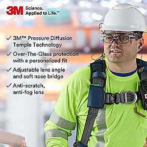 3M Safety Glasses, SecureFit, Fits Over Prescription Glasses, ANSI Z87, Scotchgard Anti-Fog Anti-Scratch Clear Lens, Blue Frame