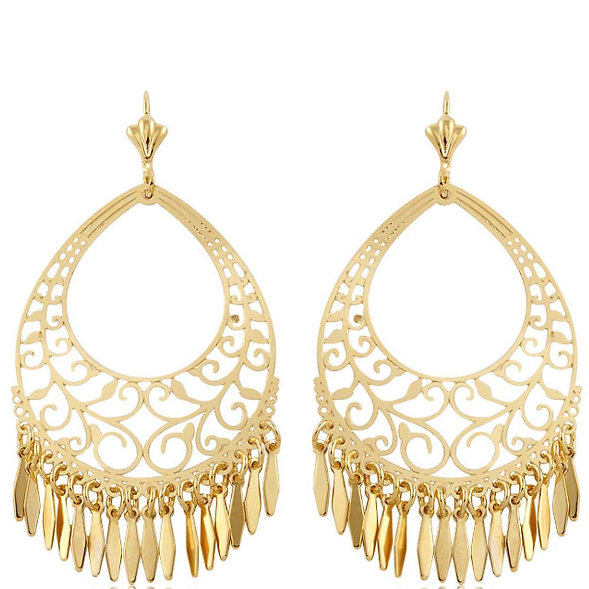 Barzel 18K Gold Plated Filigree Cut-out Dangling Chandelier Earrings - Made in Brazil
