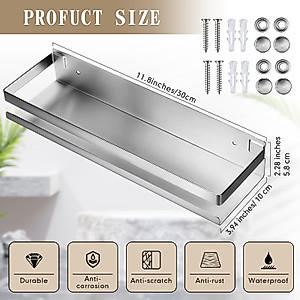 Lallisa 2 Pieces Stainless Steel Shelf Bathroom Shower Floating Shelves Wall Mounted Shower Caddy Basket Shelf Storage Organizer Shelves for Bathroom, Kitchen, Living Room (Silver,11.81 Inch/ 30 cm)