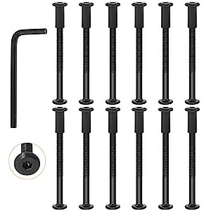 Rustark 12 Set M6x75mm Black Hex Drive Socket Cap Bolts Kit Carbon Steel Allen Head Countersunk Furniture Crib Bolts Nuts with Free Hex Key for Chairs Bed Cribs Furniture