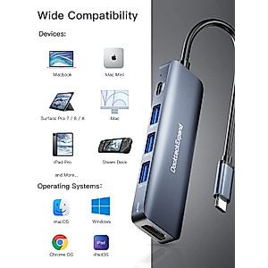 USB C HUB, DockteckExpand USB-C Multiport Adapter 5 in 1 with 4K HDMI, 100W Power Delivery, 3 USB 3.0 Data Ports for MacBook Pro/Air, iPad Pro/Air/Mini 6 and More