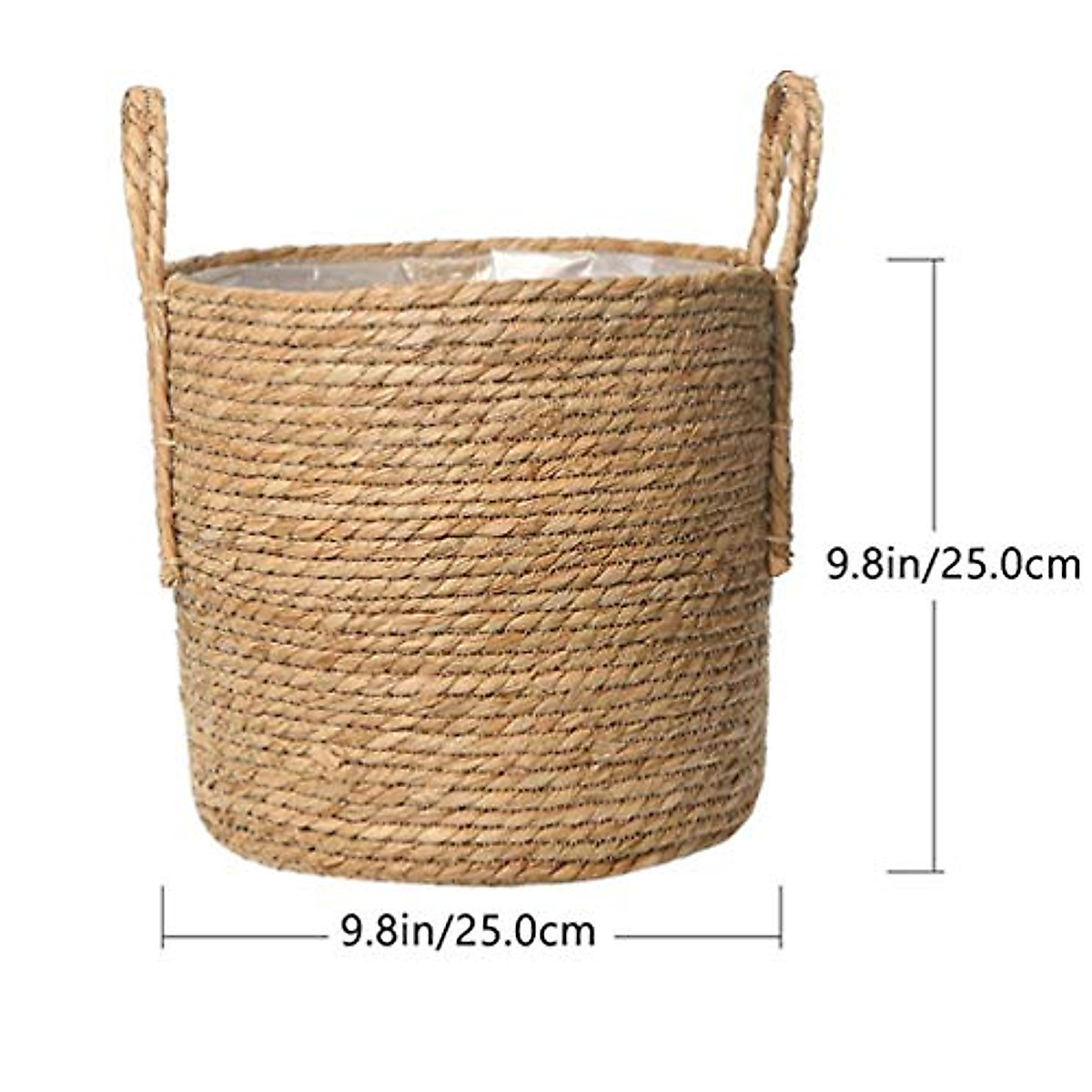 Cabilock Seagrass Plant Basket Hand Woven Belly Basket Bin Straw Beach Bag Panier with Handles for Laundry Picnic Plant Pot Cover Flower Home Toys Decor 25CM Khaki