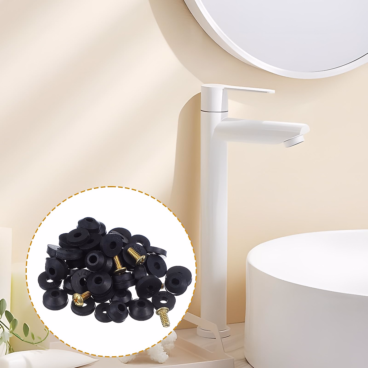 Xindojuz 58 PCS Hose Bib Repair Kit, Outdoor Faucet Washers Assorted Kit with Brass Screws, Flat and Beveled Washers Replacement Rubber Assortment Kits for Repairing Faucet Leak (Black)