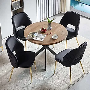 NORDICANA 5-Piece Dining Table Set for 4 - Space Saving 37-Inch Round Table and Chairs, 4 Seaters Dining Set with Upholstered Dining Chairs (Black)