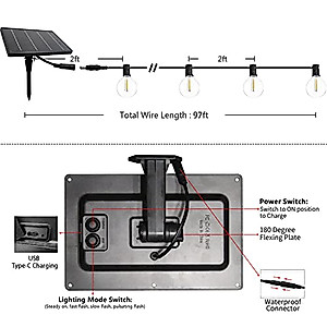 SUNTHIN Solar String Lights Outdoor, 97ft Solar Patio Lights with 48 Shatterproof G40 LED Bulbs, Hanging Solar Lights for Garden, Backyard, Porch, Bistro, Camping, Cafe Decor