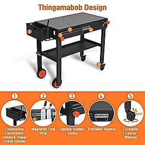 JiRiCHMi Grill Table,Blackstone Griddle Stand,BBQ Prep Table With Wheels And Seasoning Tray,Universal Grill Cart Fit 17 Inch Or 22 Inch Griddle,Folds Flat Quickly Ninja Grill Stand