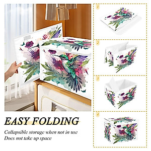 DIGTIA Beautiful Tropical Bird Storage Bins with Lids Spring Hummingbird Foldable Storage Basket with Handles Collapsible Large Fabric Organizer Containers for Clothes Shelves Closet Office Home Bedro