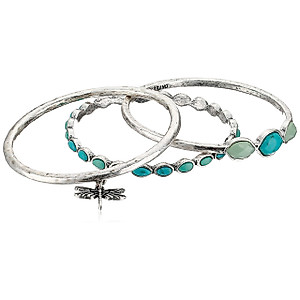 Lucky Brand Bracelet Set, Silver-Tone Turquoise Dragonfly Bangle Bracelets