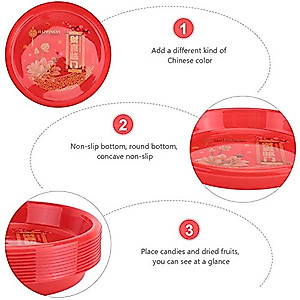 Cabilock 10Pcs Red Round Plastic Trays Plastic Serving Tray Serving Platters Food Tray Decorative Serving Trays Wedding Platter Party Trays Candy Fruit Platters 21cm