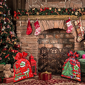 Adurself 2PCS Christmas Santa Sack Large Red and Black Buffalo Plaid Christmas Canvas Gift Bag 22.4 x 15 In Reusable Xmas Santa Drawstring Gift Bag for Package Storage Christmas Party Supplies Favors