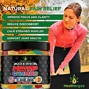 Healthergize Hemp Gummies-Great for Sleep, Joints, Relax, Calm, Muscles, Discomfort, Skin-Hemp Gummy Bears Peace and Relaxation-Variety Fruity Flavors-Natural Hemp Edibles Bears-Made in USA-90 Bears