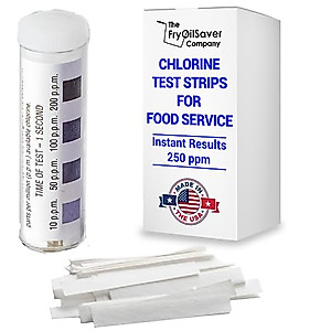 The FryOilSaver Co, Chlorine Test Strips for Restaurants and Food Service, Precision Chlorine Test Paper, 1 x Vial of 100 Chlorine Sanitizer Test Strips, 0-200 ppm, Bleach Test Strips, FMP 142-1362.