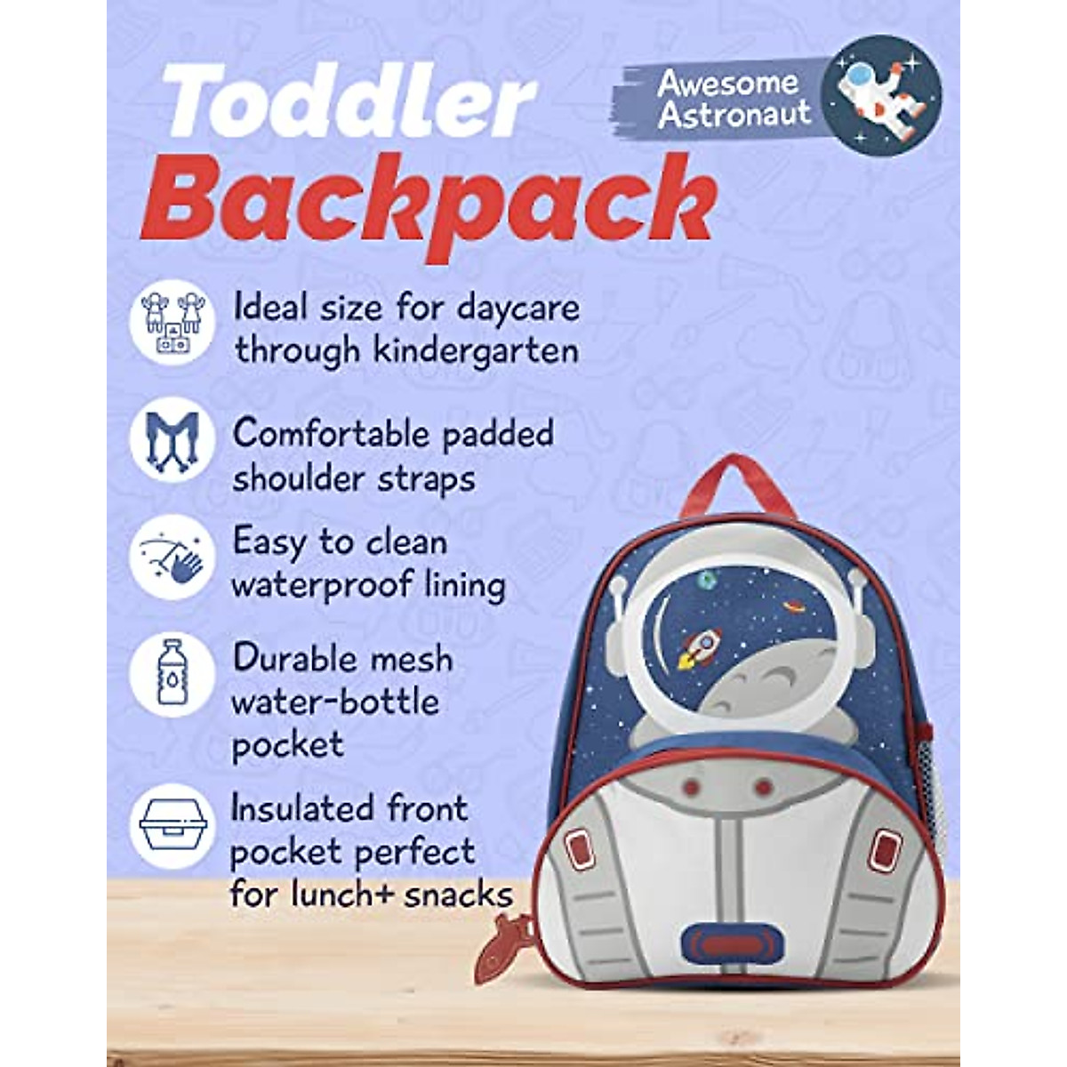 JOY2B Toddler Backpack for Boys and Girls - Space Astronaut Backpack for Girls and Boys - Kids Backpack for School Camp Travel - Preschool Backpack with Water Bottle Holder - Awesome Astronaut