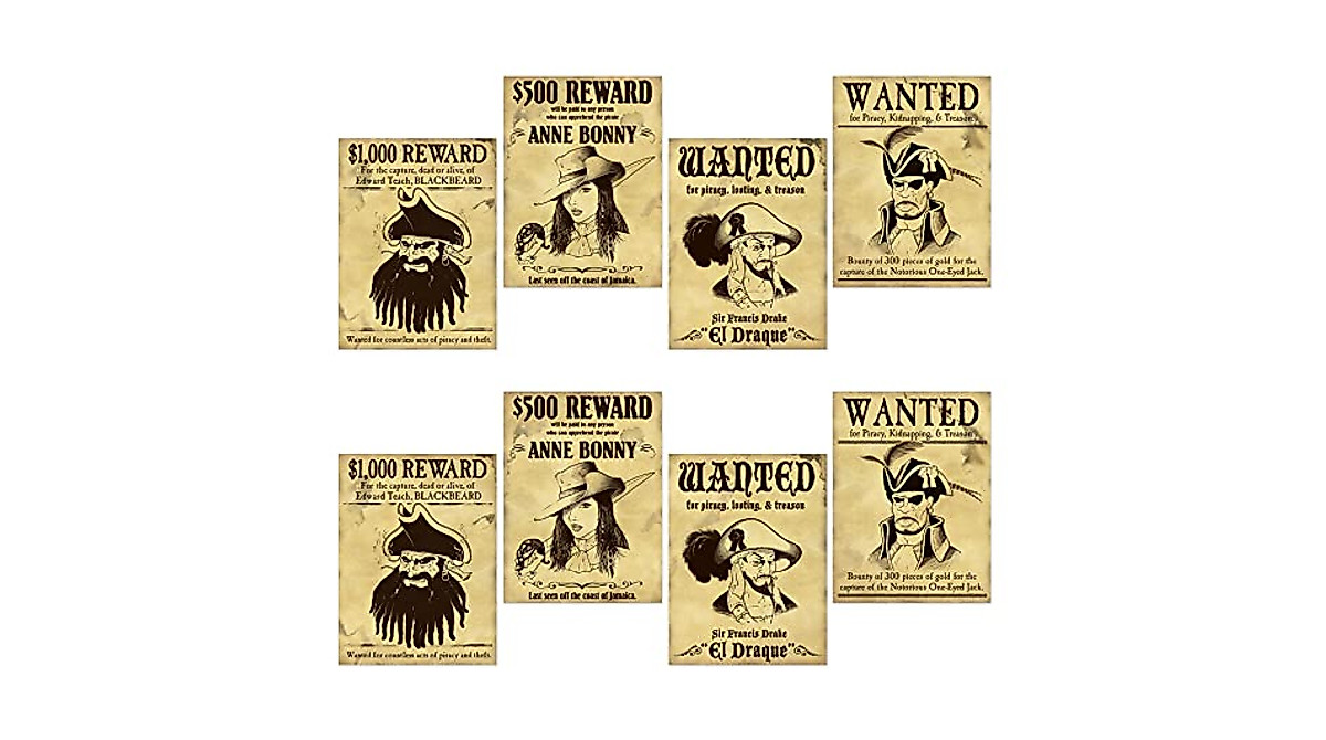 Pirate Wanted Sign Cutouts - 8 Pieces for Pirate Party Decor