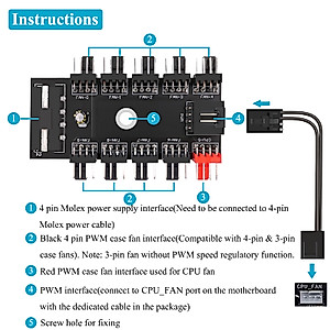 Fancasee 4-Pin PWM Fan Power Supply Cable 1 to 10 Way Splitter Hub 4 Pin Molex Powered PC Case Motherboard Fan Power Extension Cable Cord for ATX Computer Case 4-Pin and 3-Pin Cooling Fans