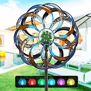 Wind Spinners for Yard and Garden Large-Wind Sculptures & Spinners-Metal Yard Kinetic Wind Spinner Art 75 in Multi-Color Led Glass Ball for Patios Parks Sidewalks Backyard Lawn Decorations