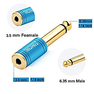 Disino 1/4 Mono to 3.5mm Stereo Adapter, Gold Plated 6.35mm TS Male Plug to 1/8 inch TRS Female Audio Connector - 2 Pack