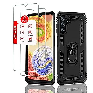 Anvzle for Samsung Galaxy A04 Case with [2 Pack] Tempered Glass Screen Protector, Galaxy A04S Case Dual Layer Protective Heavy Duty [Military-Grade] Full-Body Shockproof Phone Cover (Black)