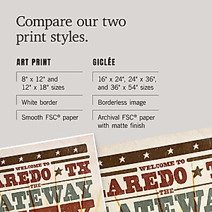 Laredo, Texas, Skyline and Sunburst Screenprint Style (12x18 Art Print, Travel Poster Wall Decor)