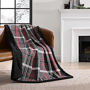 Eddie Bauer - Throw Blanket, Cotton Flannel Home Decor, All Season Reversible Sherpa Bedding (Winslow Charcoal, Throw)