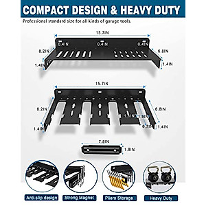 Power Tool Storage Rack, Amoowis Tool Organizer, Metal Shelf Utility Racks, Shelves for Garage Organization and Storage, Pegboard Drill Holder Wall Mount with Magnetic Strip for Screwdriver, Drill Bit