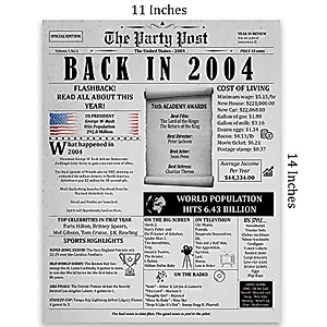 19th Birthday Party Decorations Poster - 19 Years Ago Anniversary Card for Women and Men. Back In 2004 Home Decor Supplies for Her or Him Turning 19 Years Old. 11 x 14 In Birthday Retro Card.